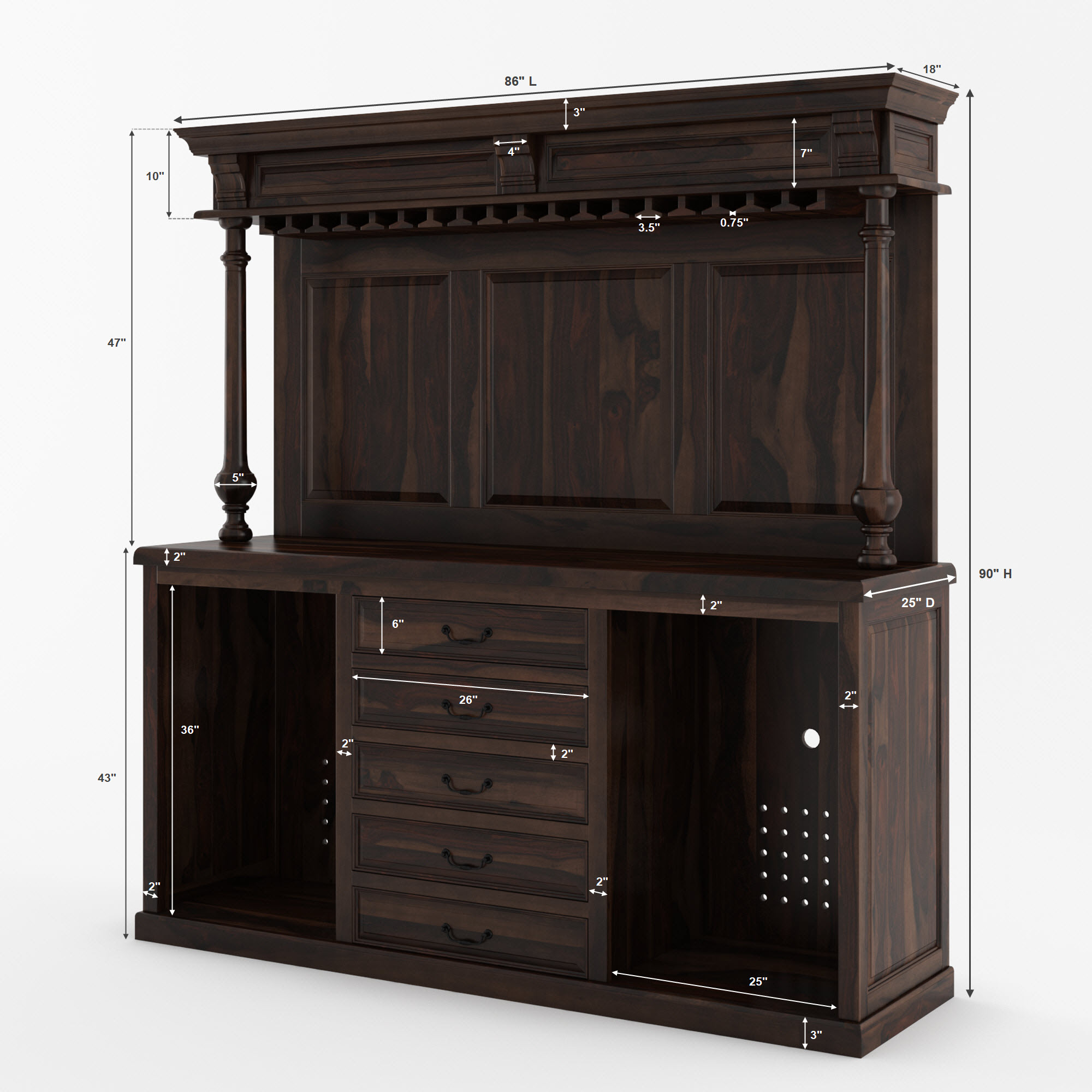 Nahant Traditional Home Bar Hutch with Mini Fridge Space