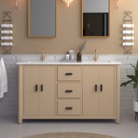 Minimalistic 60-Inch Modern Double Sink Bathroom Vanity | Solid Wood Style