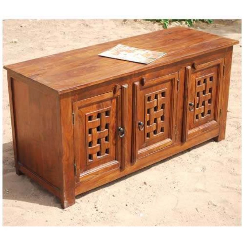 Classic Handcrafted Rustic Solid Wood Entertainment TV Media Cabinet