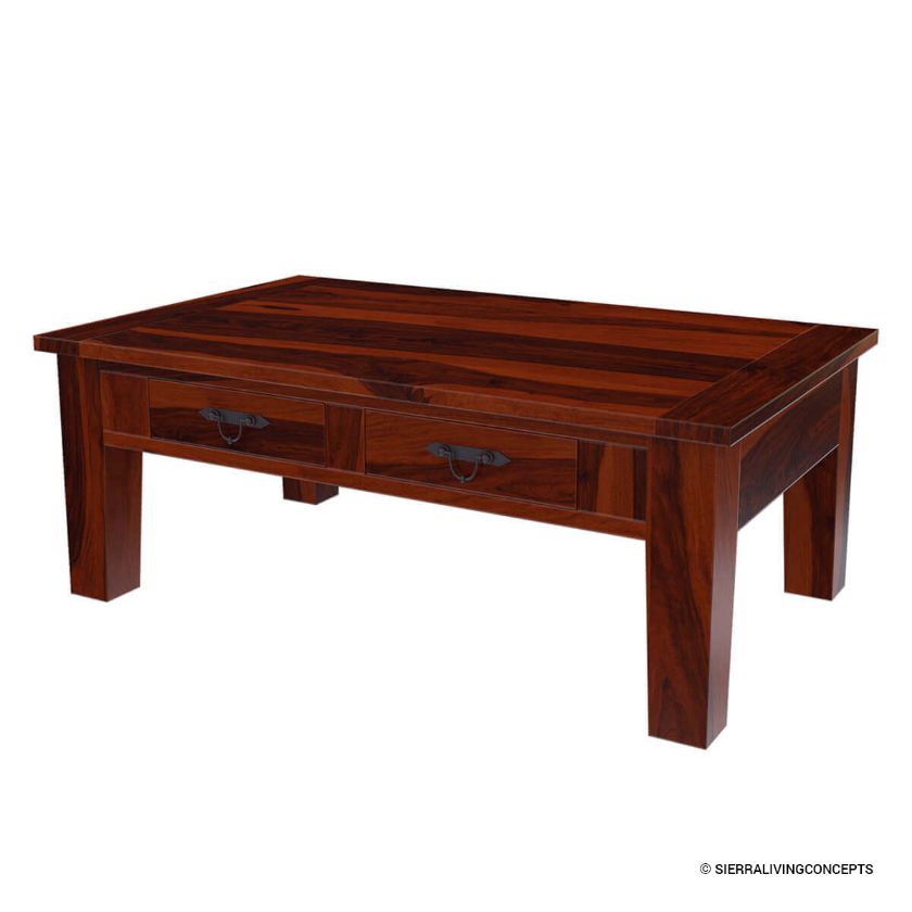 Tierra Rustic Solid Wood Rectangular Coffee Table With Storage