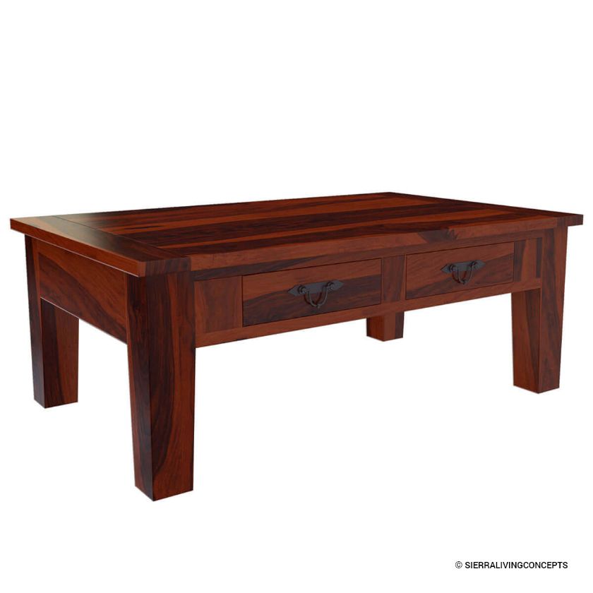 Tierra Rustic Solid Wood Rectangular Coffee Table With Storage