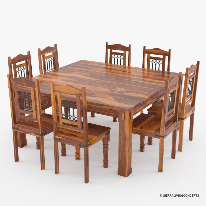 Chilliwack Solid Wood Square Dining Table & Chair Set For 8 | Sierra ...