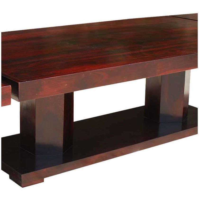 Large Rustic Solid Wood Double Pedestal Extendable Dining Table