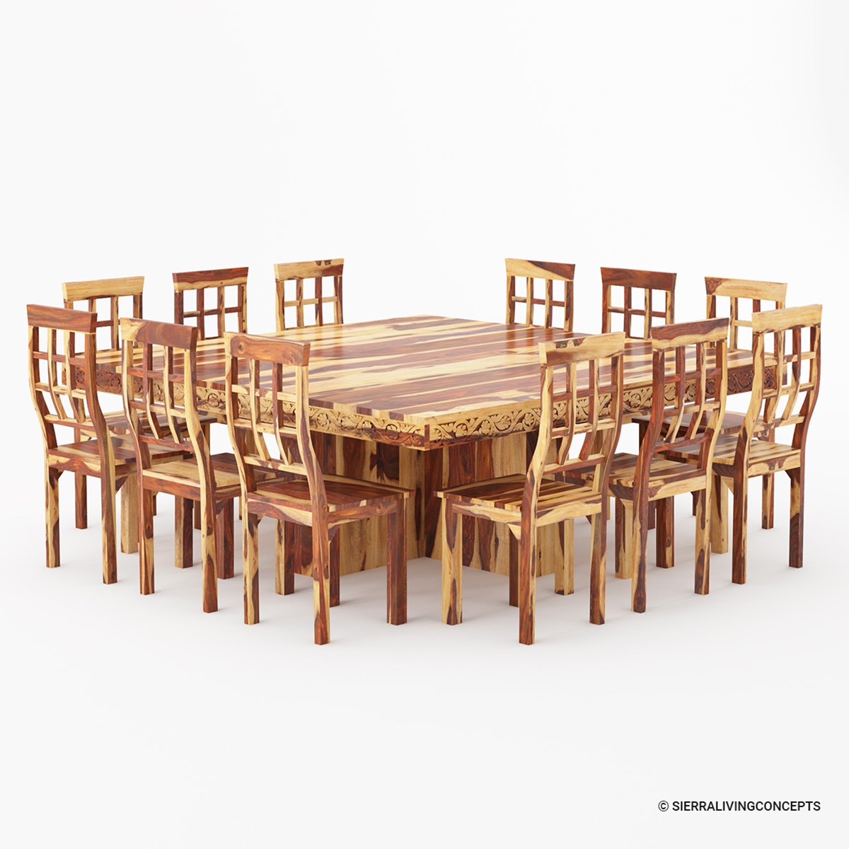Dallas Ranch Solid Wood Square Dining Room Table Set For 12, 8, 4