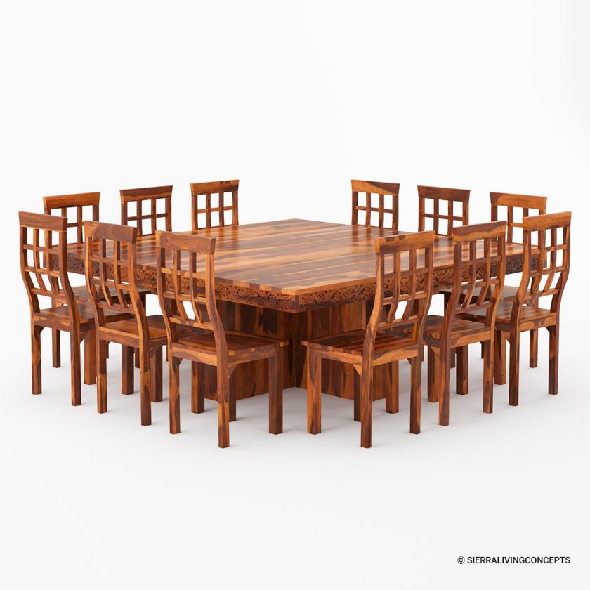 Dallas Ranch Solid Wood Square Dining Room Table Set For 12, 8, 4