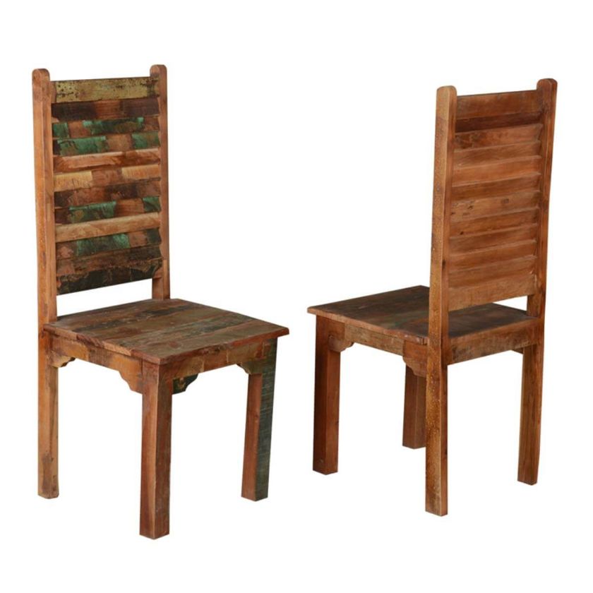 Rustic Distressed Reclaimed Wood Multi Color Dining Chair | Sierra ...