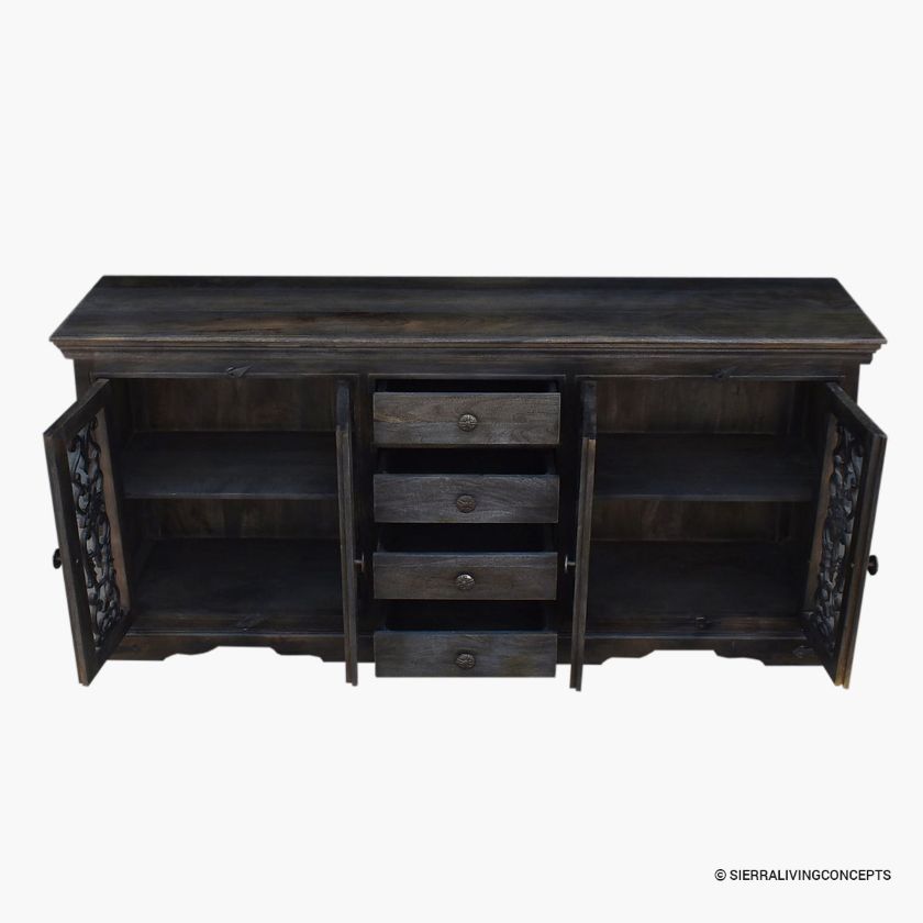 Smokey Grey Traditional Rustic Solid Wood Large Sideboard with Drawer