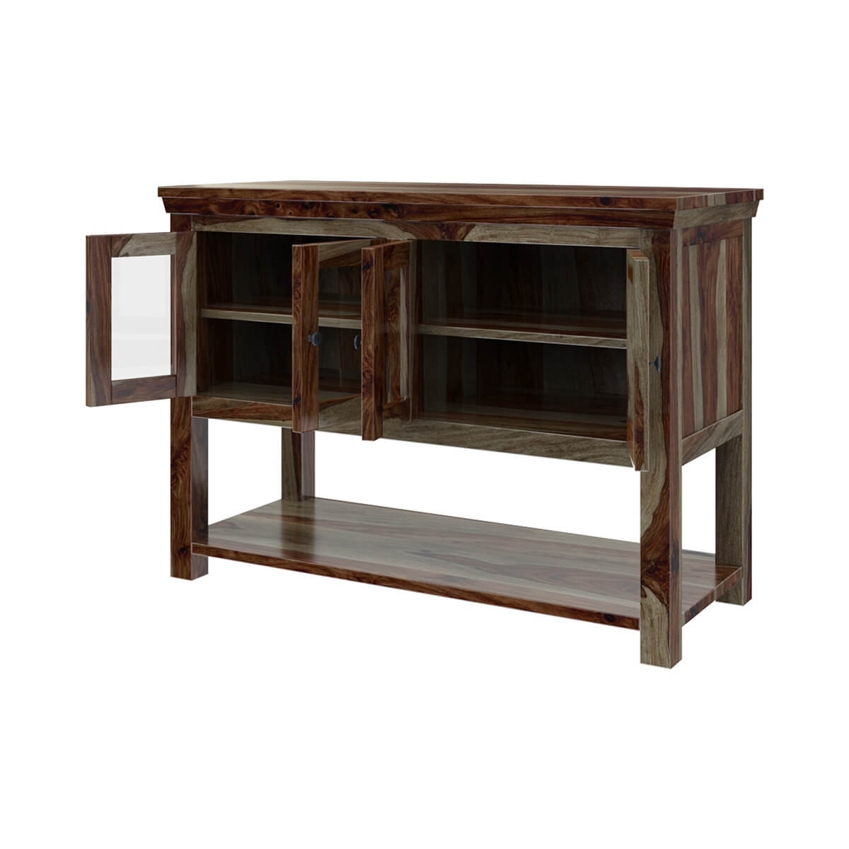 Modern Sierra Rustic Solid Wood Glass Door Buffet Table
