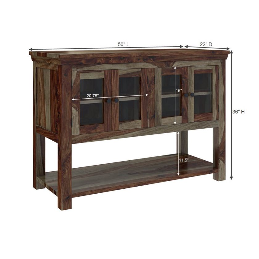 Modern Sierra Rustic Solid Wood Glass Door Buffet Table