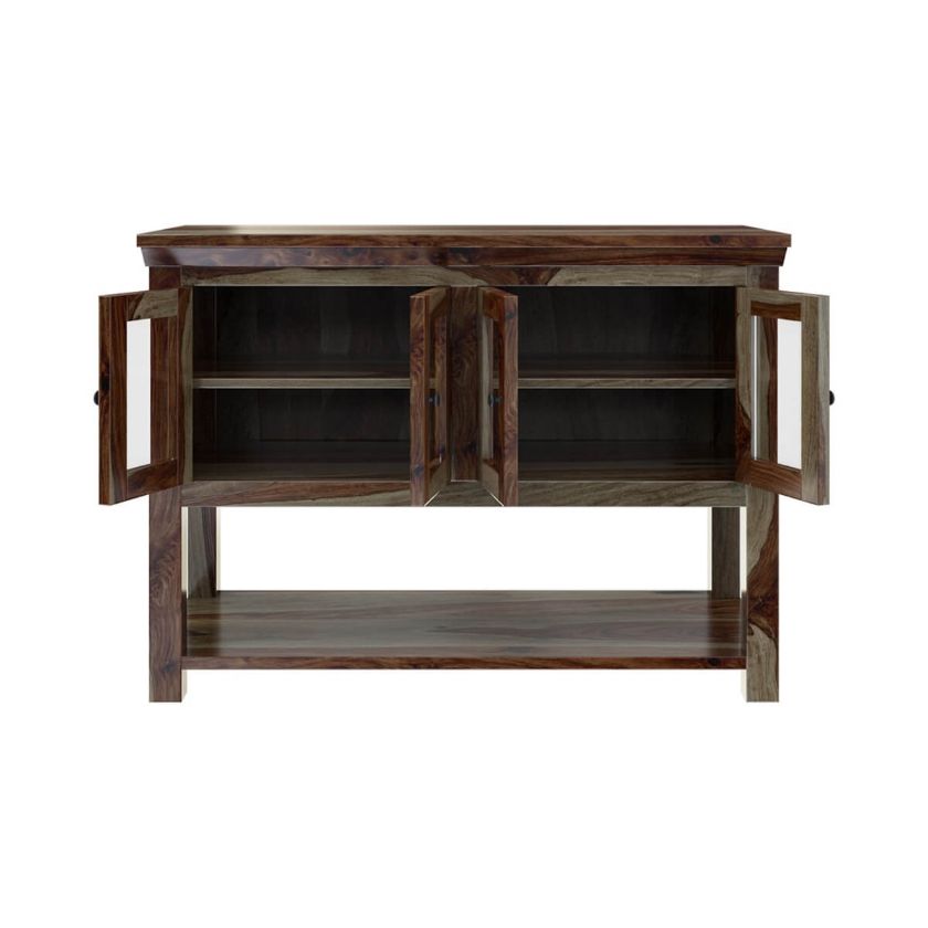 Modern Sierra Rustic Solid Wood Glass Door Buffet Table