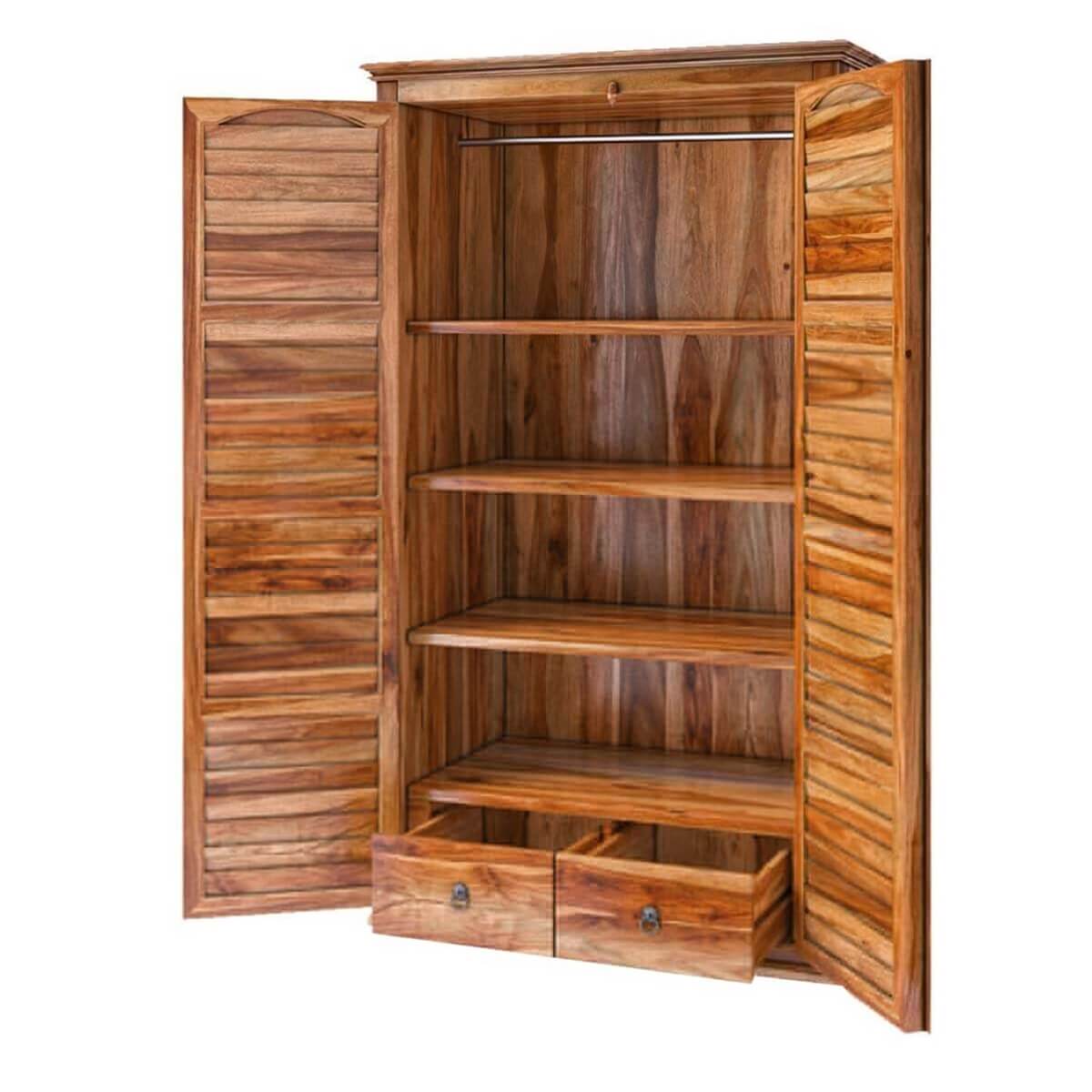 Livingston Louvered Door Rustic Solid Wood Large Armoire With Drawers