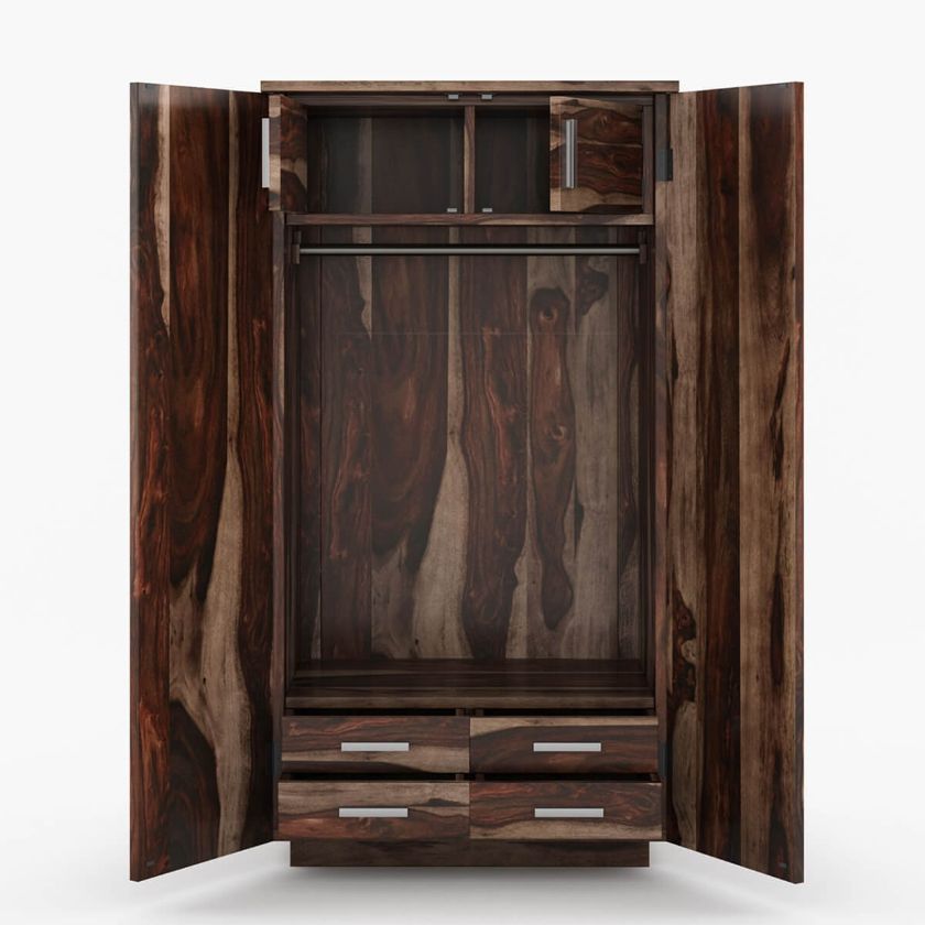 Hampshire Rustic Solid Wood Wardrobe Armoire With Drawers And Shelves