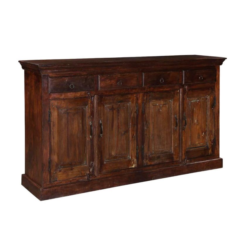 Willamette Rustic Solid Wood Farmhouse 4 Drawer Large Sideboard