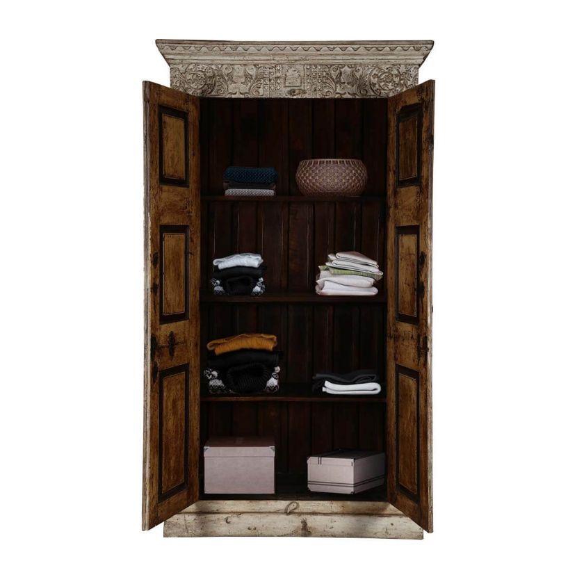 Dakota Solid Wood Large Hand carved Antique Armoire with Shelves.
