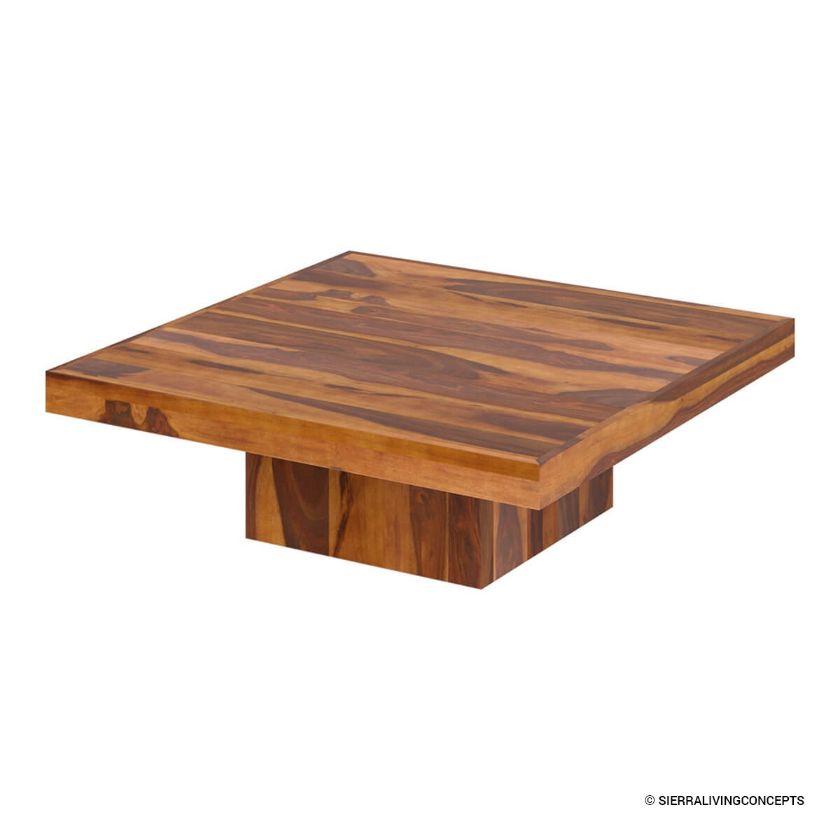 Brocton Rustic Solid Wood Large Square Pedestal Coffee Table