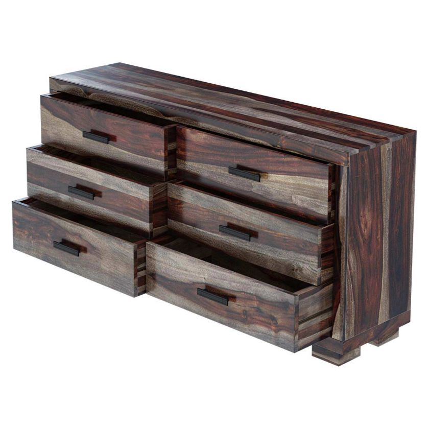 Virginia Rustic Solid Wood Modern Extra Long Dresser With Deep Drawers