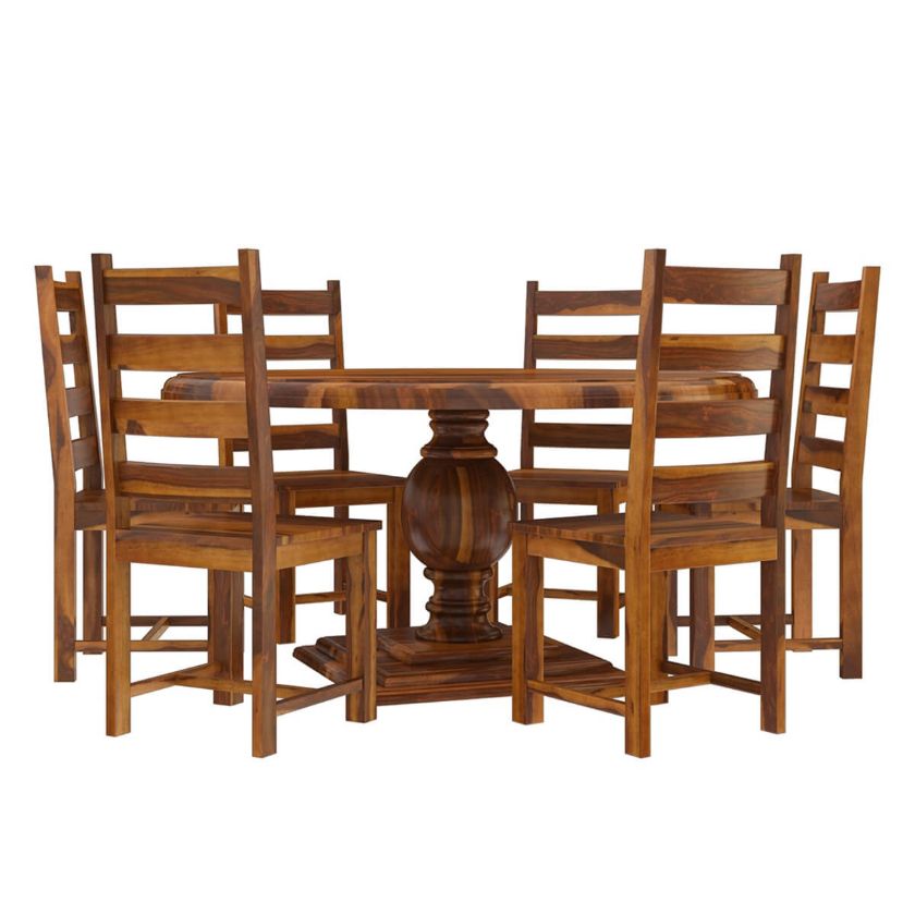 Cloverdale Rustic Wooden Round Dining Table Chair Set for 6 | Sierra ...