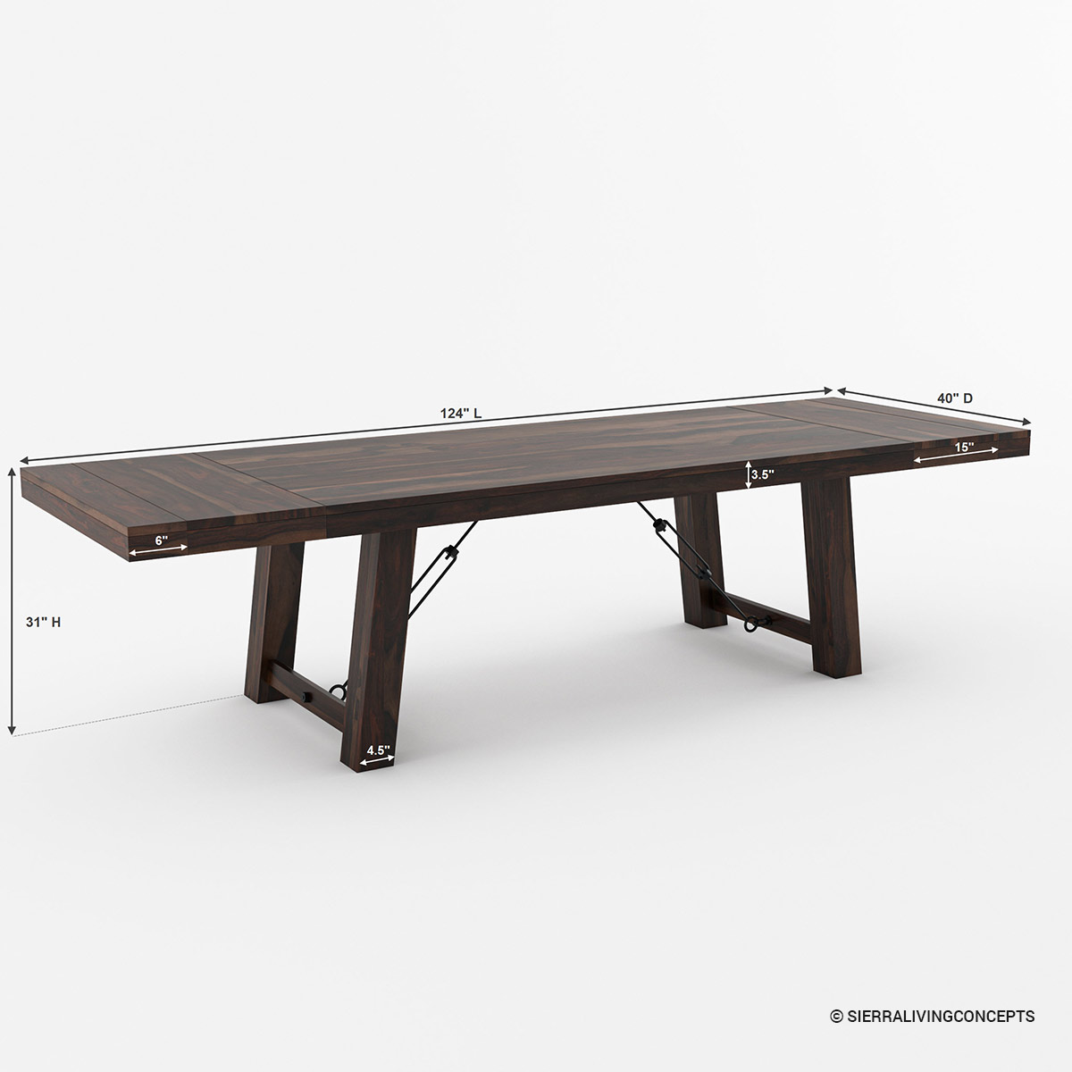 Tirana Rustic Solid Wood Large Dining Table With Extendable Leaves