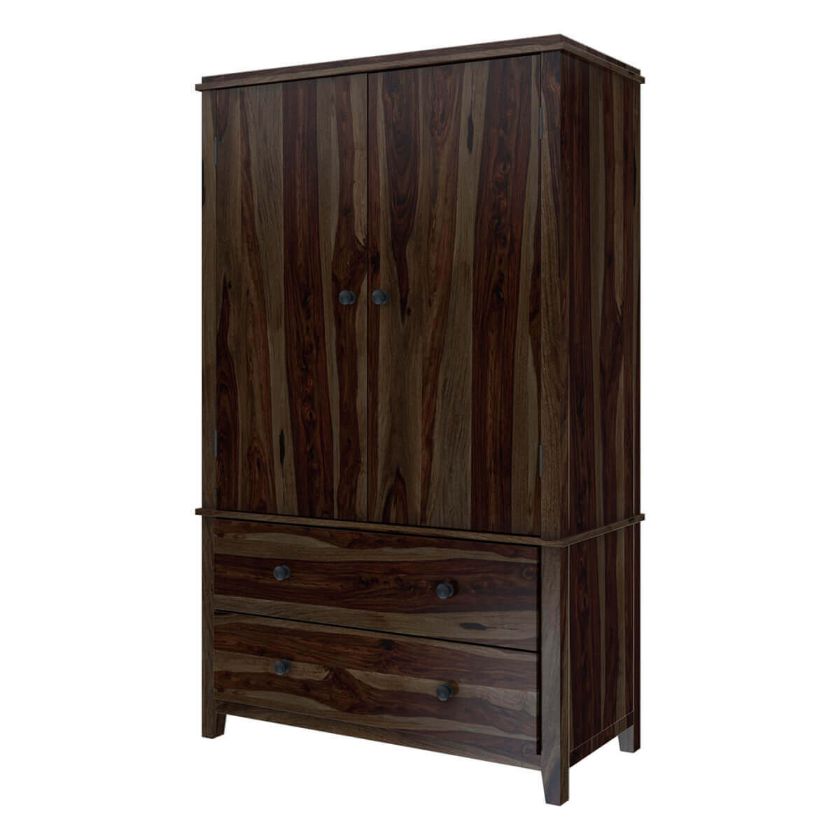 Bozeman Rustic Solid Wood Wardrobe Large Armoire With Drawers
