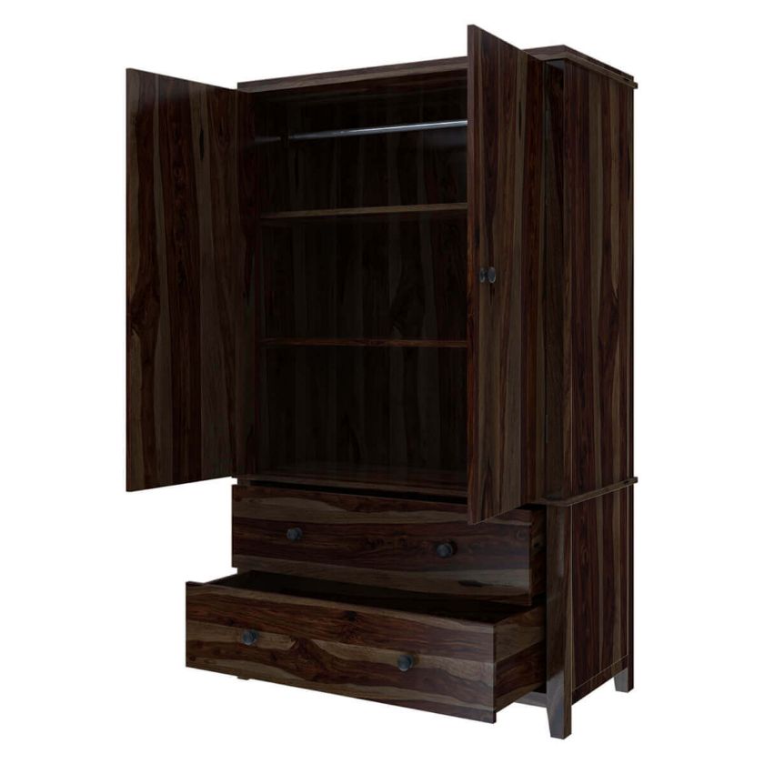 Bozeman Rustic Solid Wood Wardrobe Large Armoire With Drawers