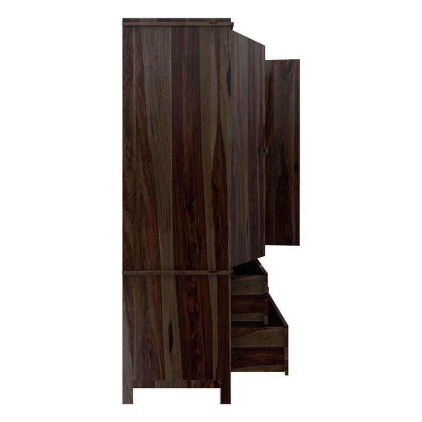 Bozeman Rustic Solid Wood Wardrobe Large Armoire With Drawers
