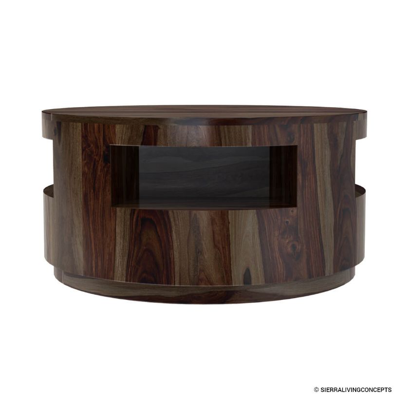 Ladonia Solid Wood 36 Inch Round Coffee Table With Shelves