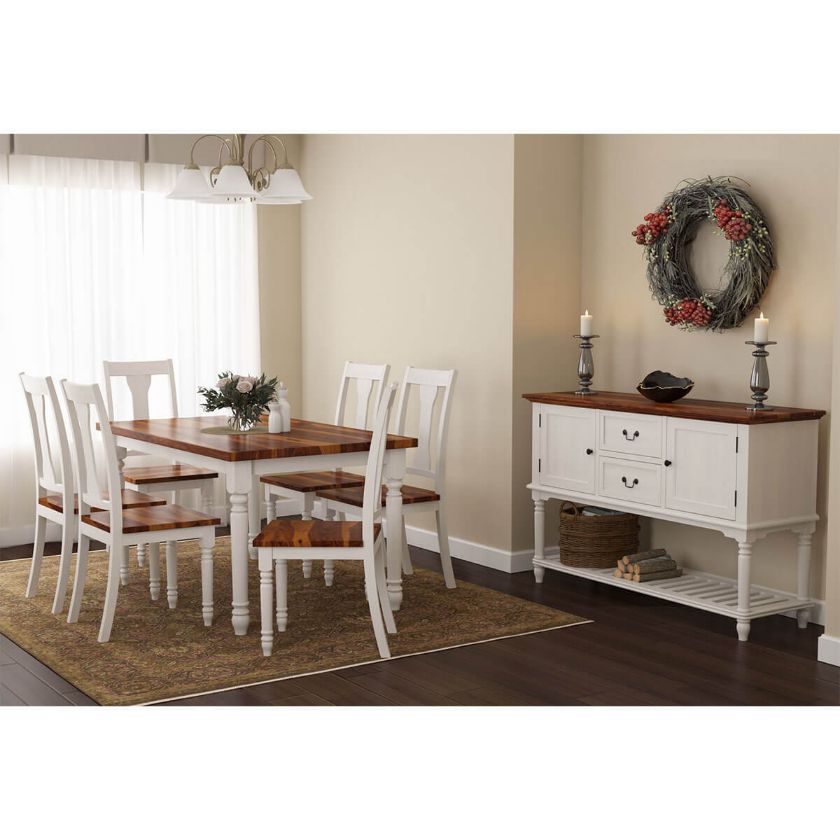 Proberta Two Tone Solid Wood 8 Piece Rustic Dining Room Set