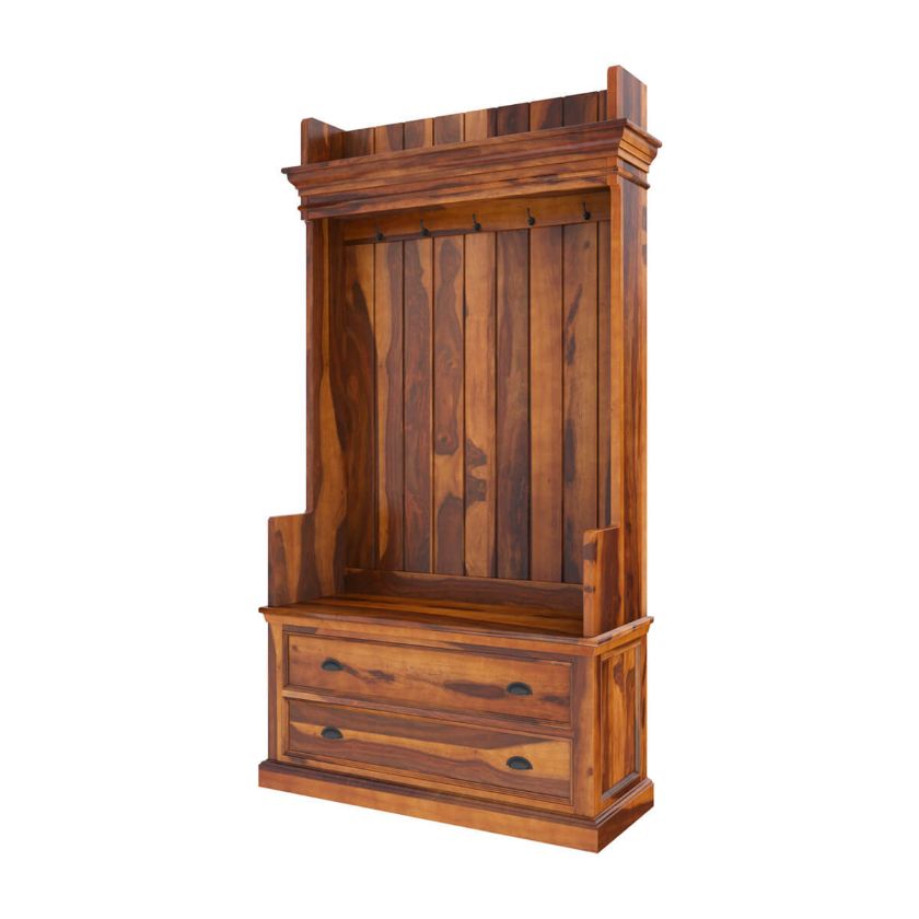 Titusville Rustic Solid Wood Entryway Hall Tree with Bench and Storage