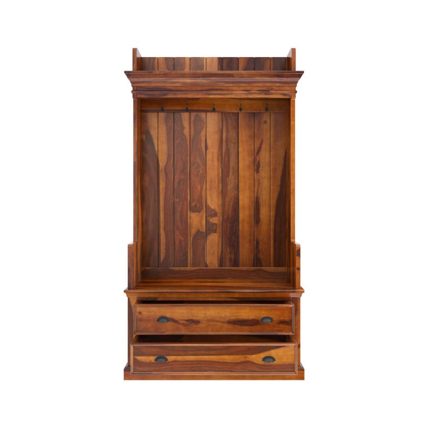 Titusville Rustic Solid Wood Entryway Hall Tree with Bench and Storage