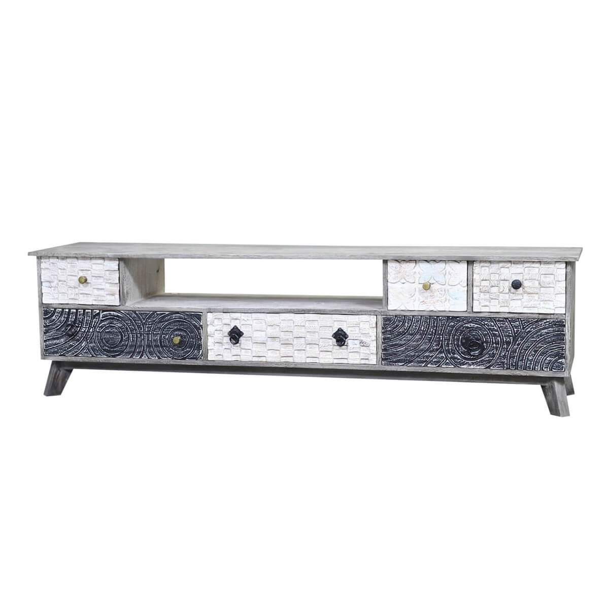 Arona Rustic Reclaimed Wood 6 Drawer Media Console Cabinet