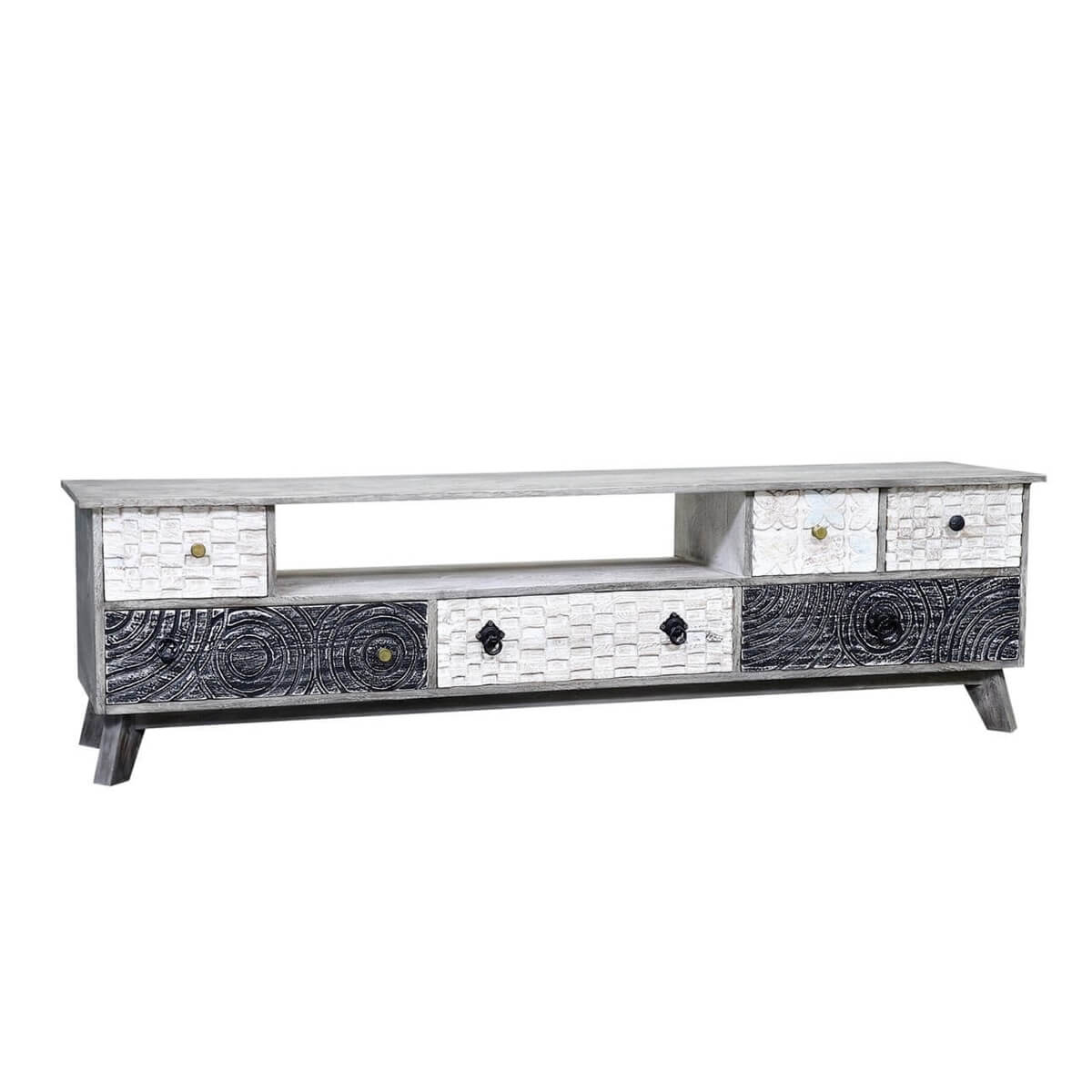Arona Rustic Reclaimed Wood 6 Drawer Media Console Cabinet