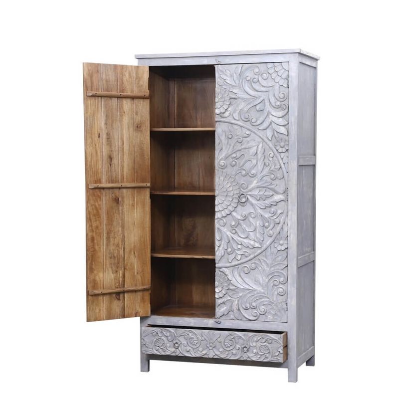 Tipton Hand Carved Reclaimed Wood Rustic Armoire