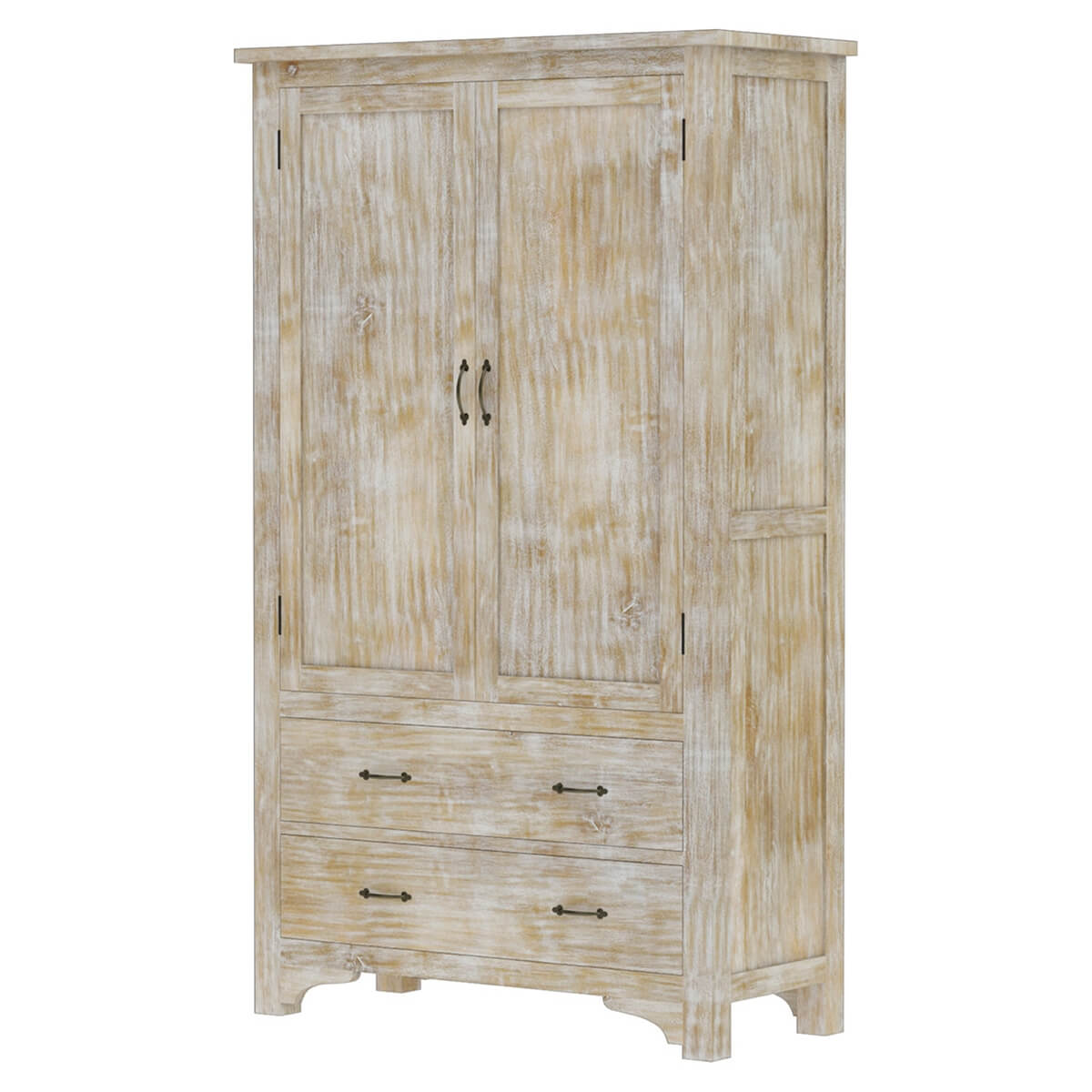 Savannah Country Distressed White Solid Wood Large 2 Drawer Wardrobe
