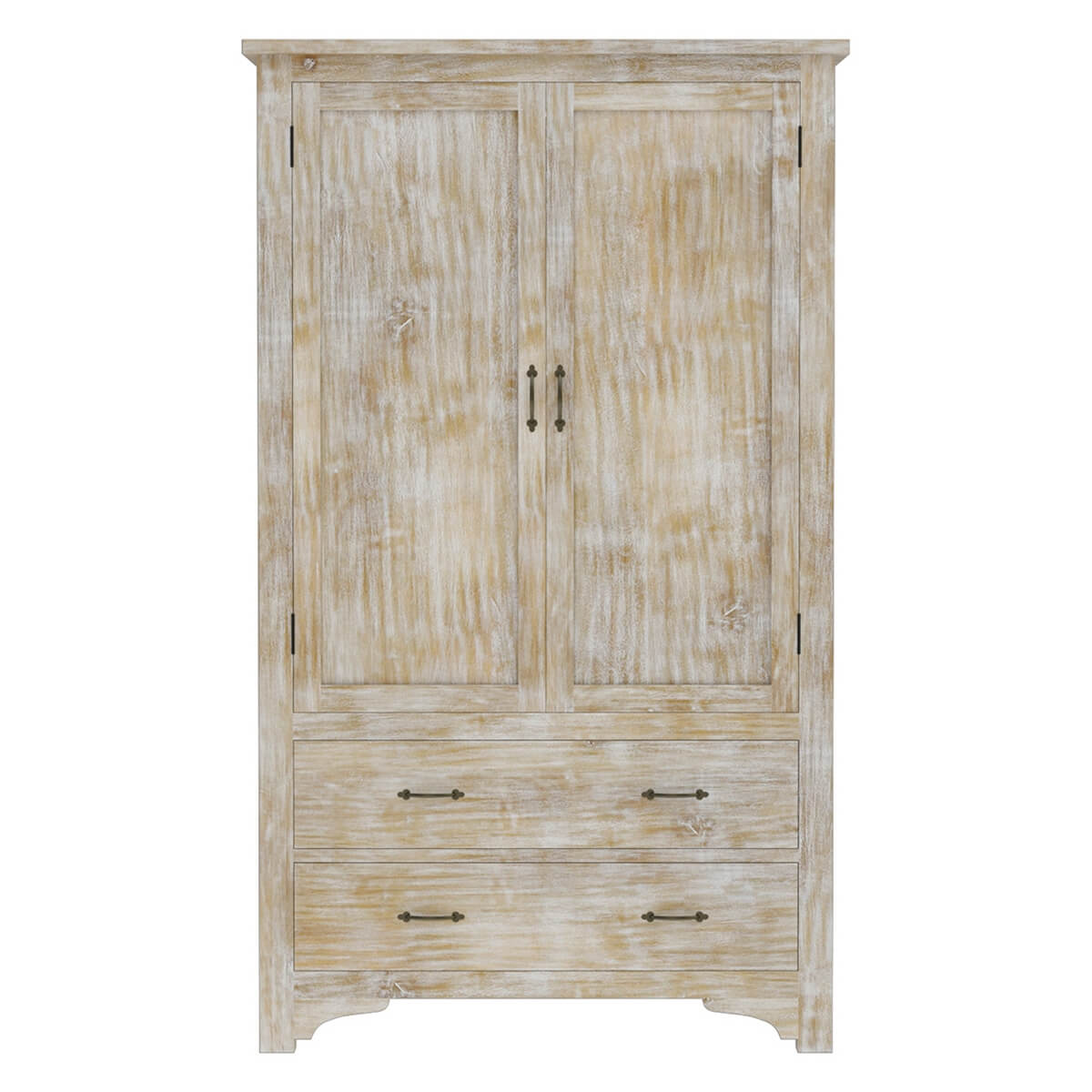 Savannah Country Distressed White Solid Wood Large 2 Drawer Wardrobe