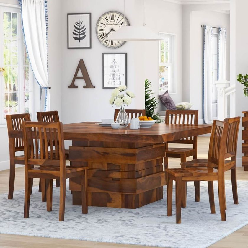 Rogers Modern Rustic Square Dining Room Table with Storage | Sierra ...