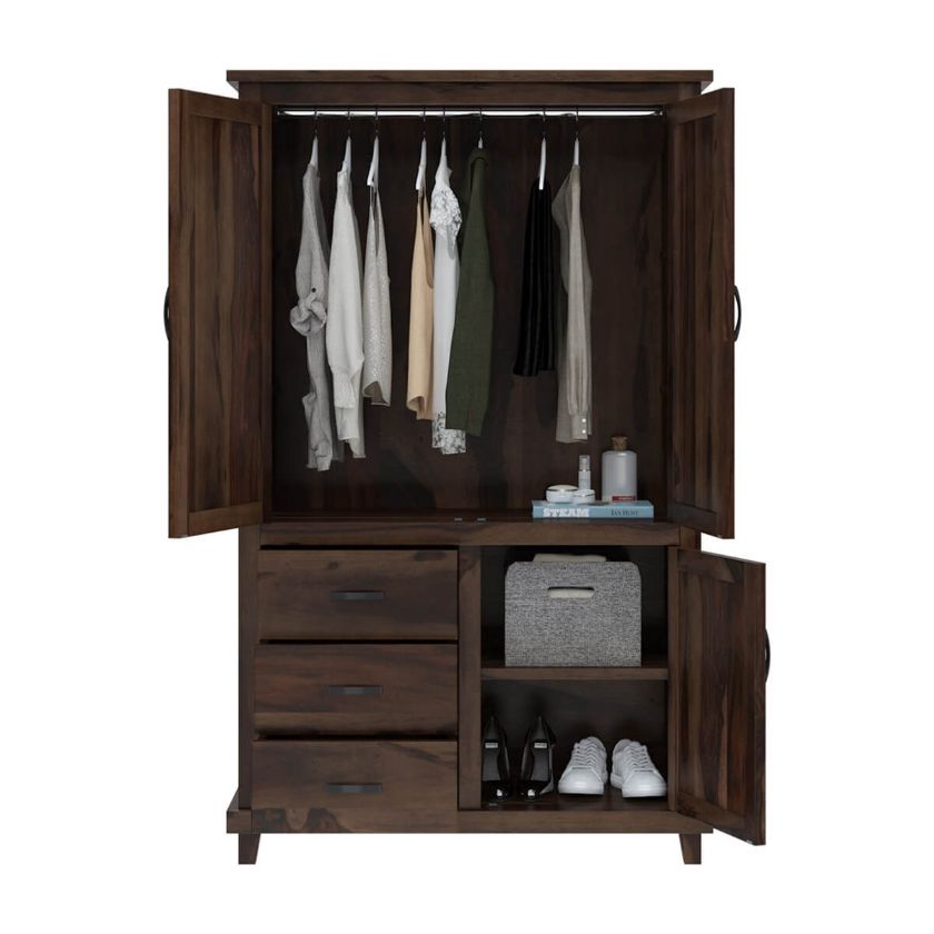 Antwerp Farmhouse Rustic Solid Wood Large Clothing Armoire Wardrobe