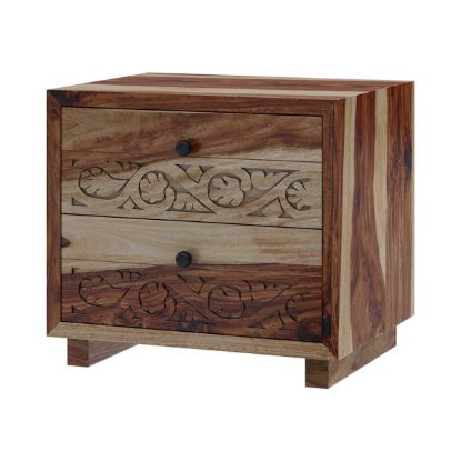 Modern Solid Wood Nightstand | Carved Wood Nightstand.
