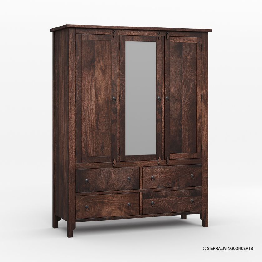 Orillia Solid Wood Rustic Mirrored Armoire