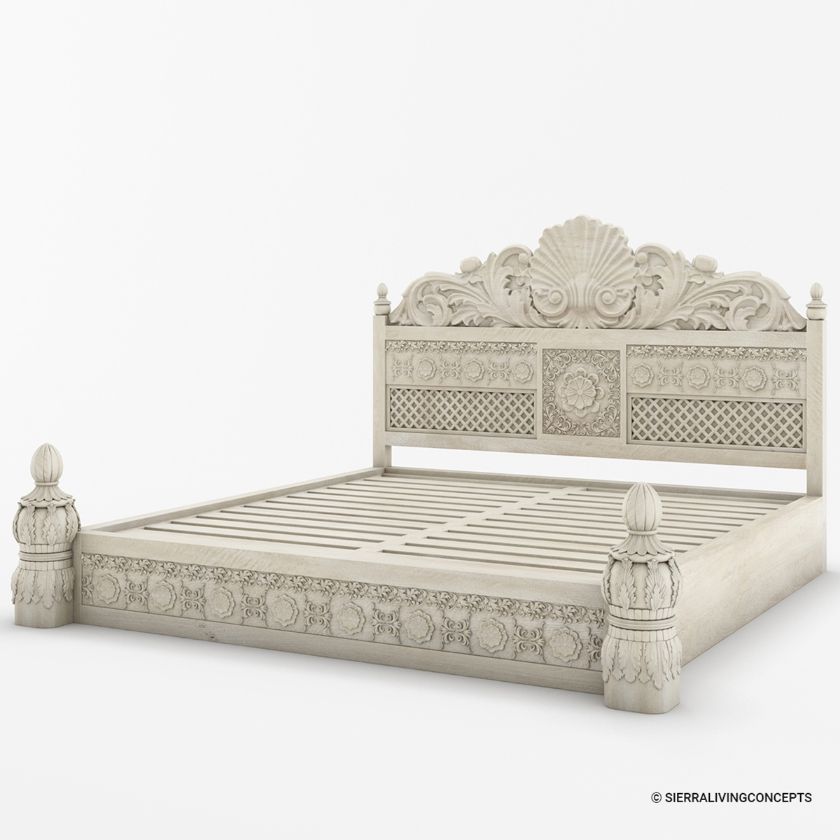 Nuala Hand Carved Solid Wood Bed Frame| Shop in King, Queen & Full Size