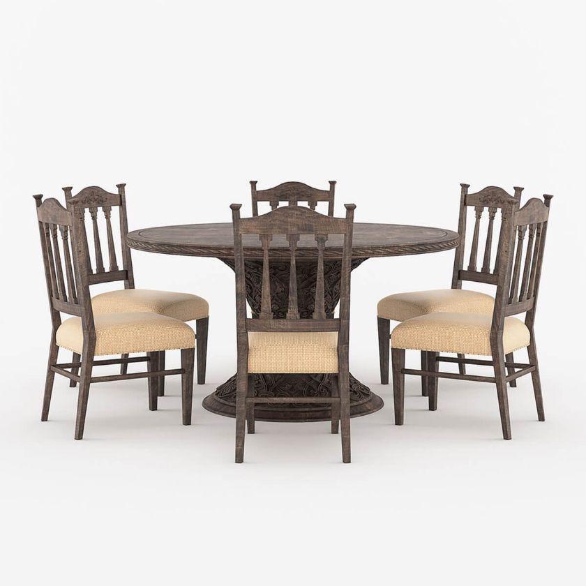 Atherton Solid Teak Wood Handcrafted Round Dining Table Set | Sierra ...