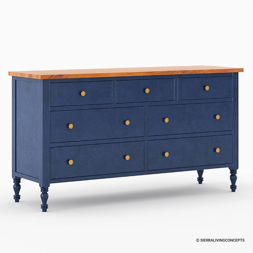 Repton Blue Two Tone Solid Wood 7 Drawer Bedroom Dresser | Sierra ...