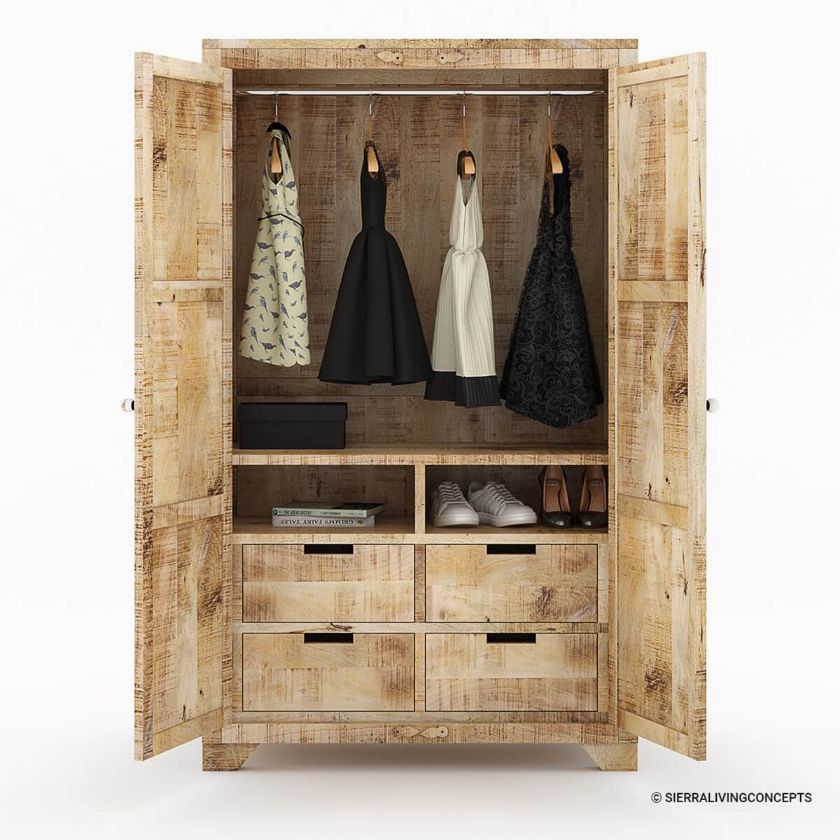 Cumbria Handcrafted Rustic Solid Mango Wood Large Armoire