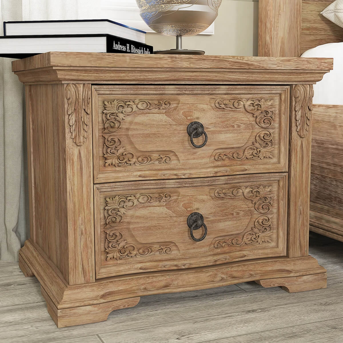 Preston Solid Teak Wood Traditional Rustic 2 Drawer Nightstand | Sierra ...