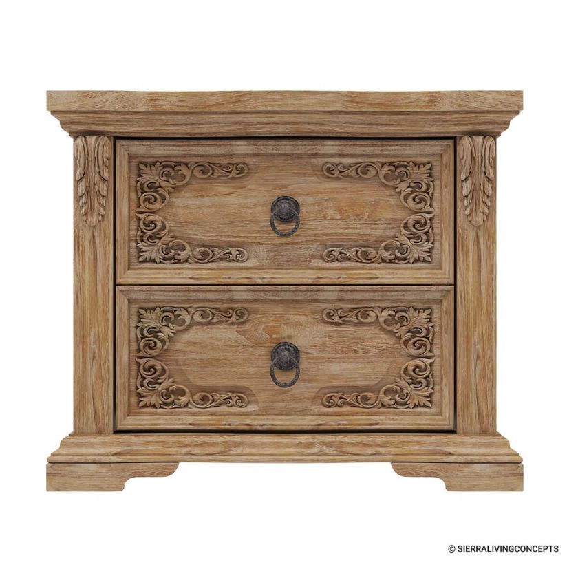 Preston Solid Teak Wood Traditional Rustic 2 Drawer Nightstand | Sierra ...