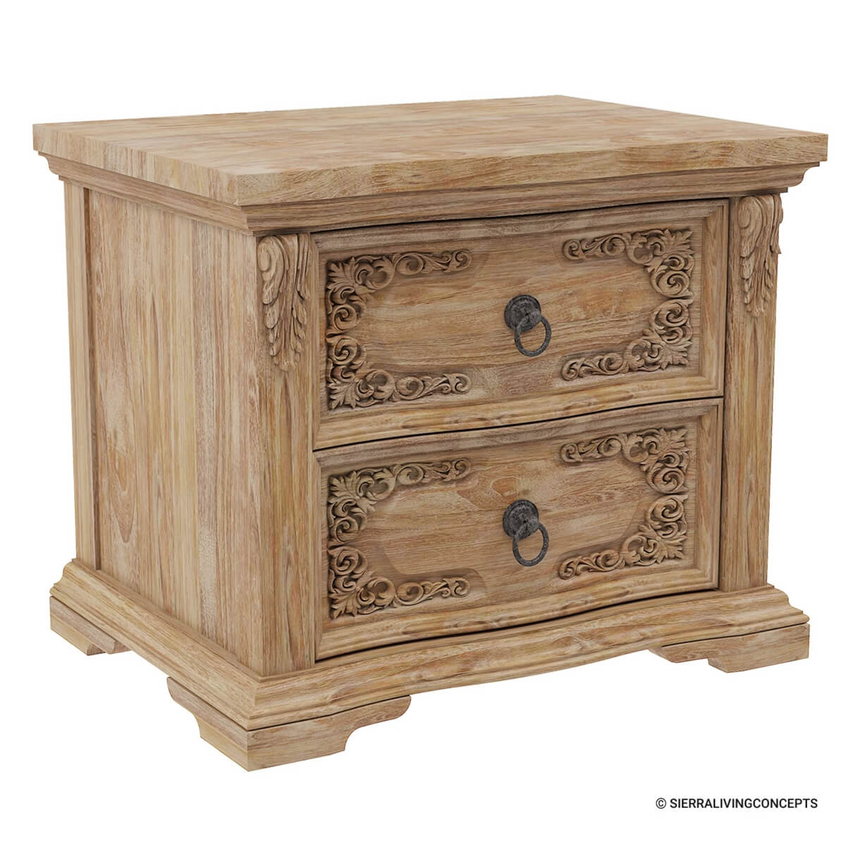 Preston Solid Teak Wood Traditional Rustic 2 Drawer Nightstand | Sierra ...