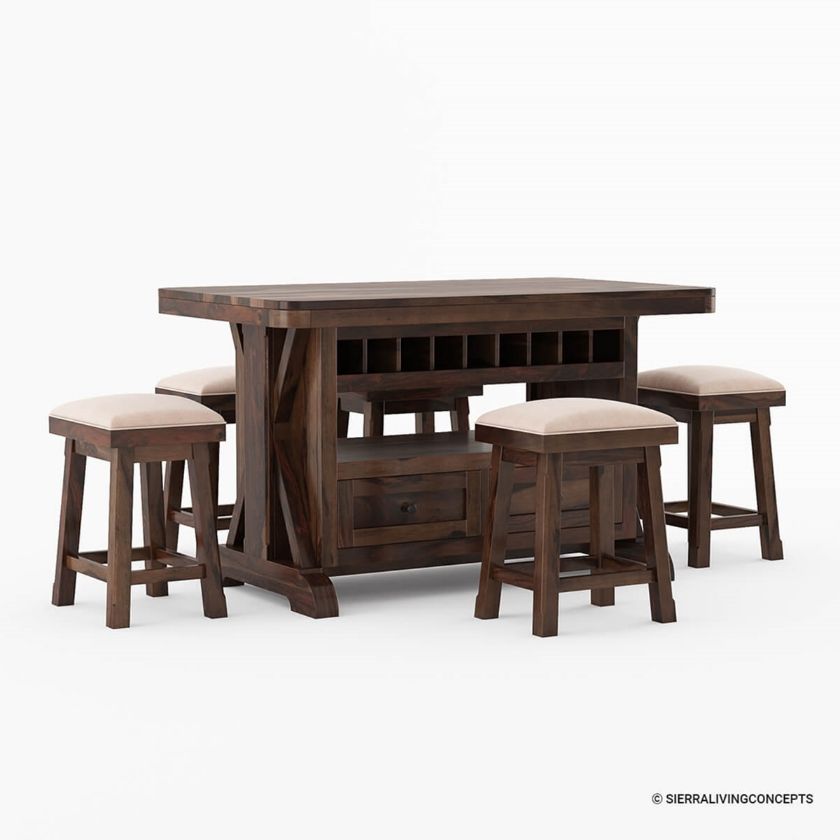 Monterey Solid Wood Counter Height Bar Table Set With Storage