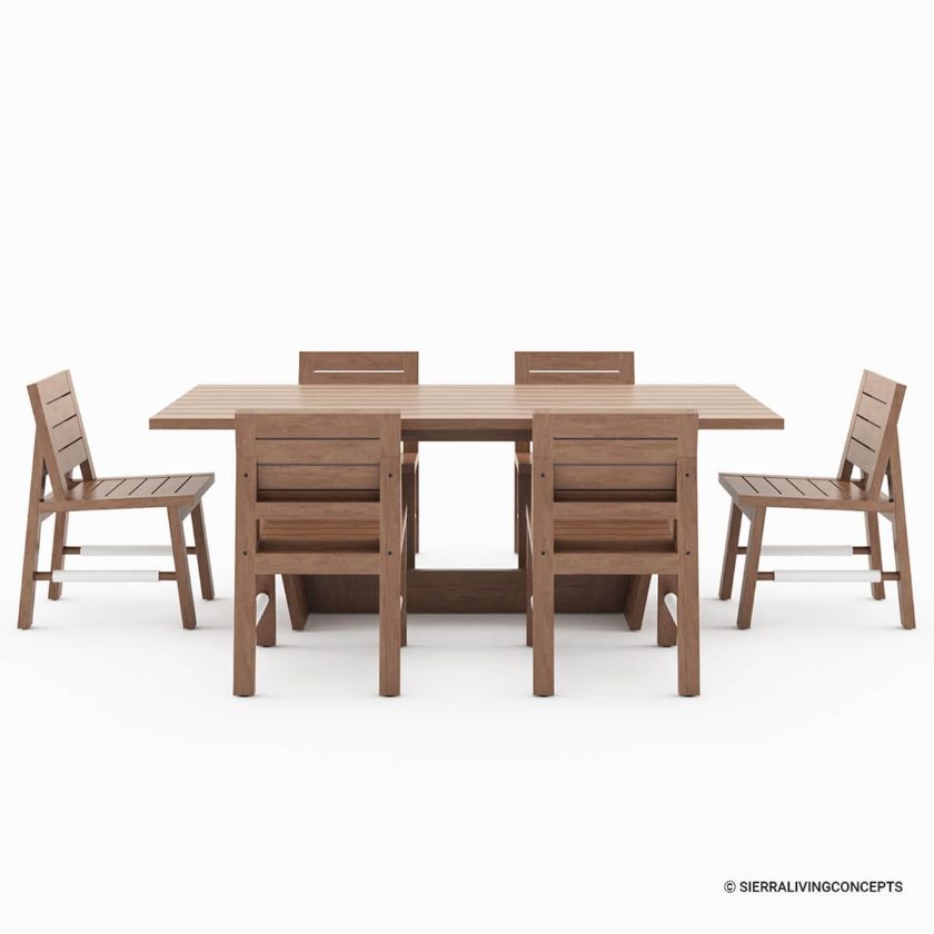 Liverpool Rustic Teak Outdoor Dining Table and Chair Set