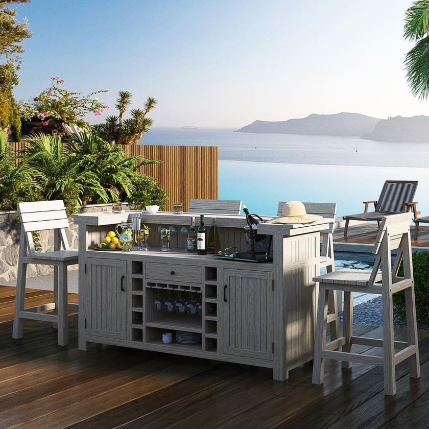 Valencia Teak Wood Outdoor Bar with Storage