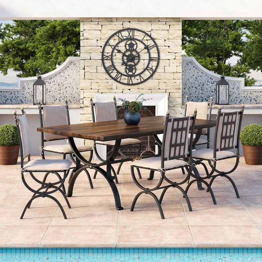 Quimper Solid Wood & Wrought Iron Dining Table