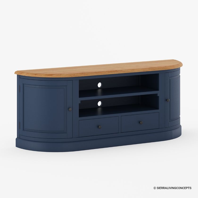 Peshtigo Blue Solid Wood Media Console with Storage (55"/70"/84")